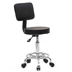 SoSo-BanTian1989 Hydraulic Swivel Salon Stool, Tattoo Massage Facial Spa Chair Footrest Stool with Backrest/Wheels, Height Adjustable, PU Leather Cushion (Black+Silver)