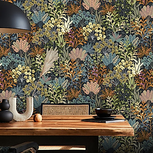 Vintique Boho Wallpaper Peel and Stick Dark Floral Wallpaper Self-Adhesive Contact Paper Removable Waterproof Botanical Wallpaper for Bedroom Cabinets and Home Décor 17.3in x 9.8ft