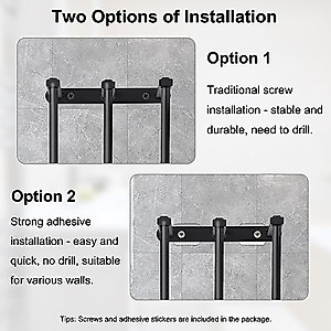 NEWPIC Wall Towel Rack for Rolled Towels, Vertical 3-Bar Adhesive Bathroom Towel Holder with 3 Hooks, Rolled Towel Rack Wall Mounted, Metal Towel Storage for Small Bathroom, Black