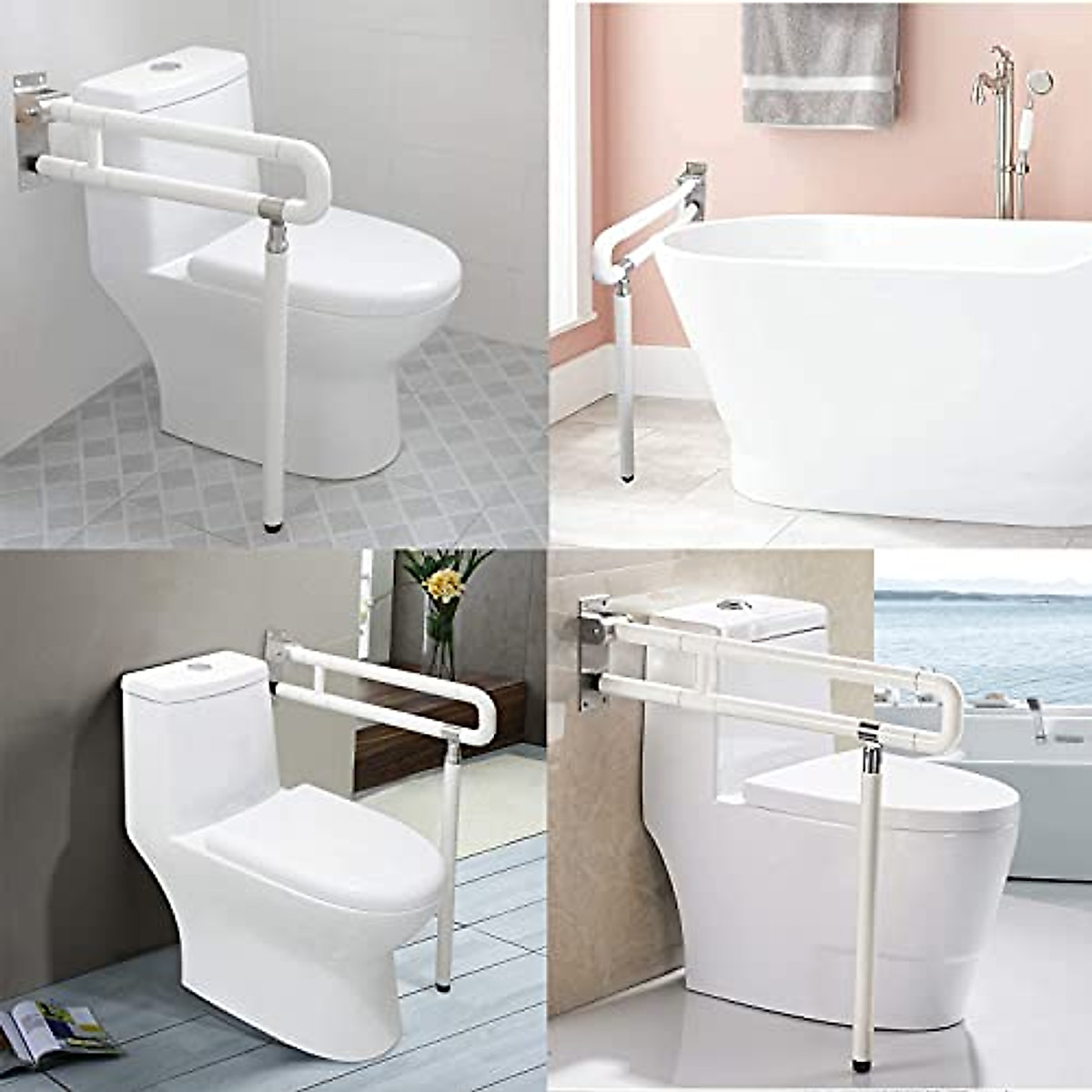 Nisorpa Foldable Toilet Grab Bar Flip Up Stainless Steel Shower Handrail Handicap Grab Bars Rails Anti Slip Grab Bar with Leg Bath Grab Bar Arm Hand Grip Safety Handrails for Elderly Disabled Pregnant