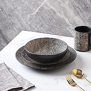 Stone + Lain Sophie Rustic Stoneware Dinnerware Service for 4, Brown and White Textured, 16 Pieces