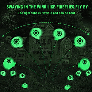 Halloween Decorations Outdoor Solar Scary Eyeball Lights,2PACKS 12LED Green Eyeball Swaying Firefly Lights,Waterproof Solar Halloween Path Lights for Yard/Garden/Lawn/Party Decor,Green