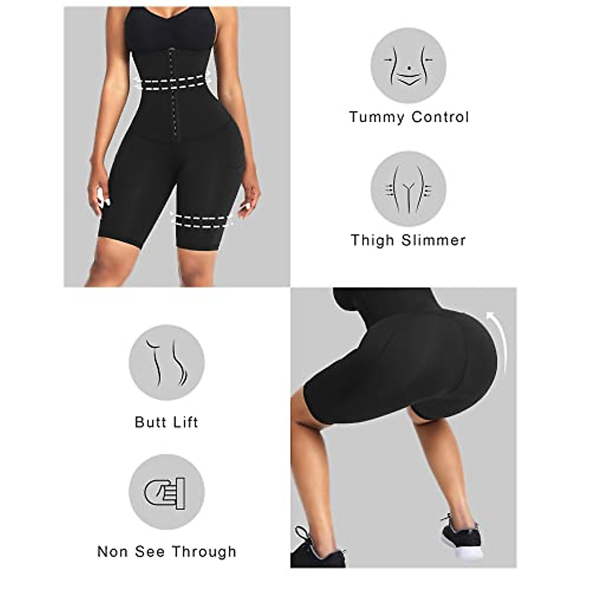 FeelinGirl Shapewear for Women Tummy Control Waist Trainer Short Body Shaper Plus Size Thigh Slimmer Butt Lifting