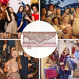 Women Evening Envelope Handbag Prom Sequin Clutch Purse Shoulder Cross Body Bag (Pink)
