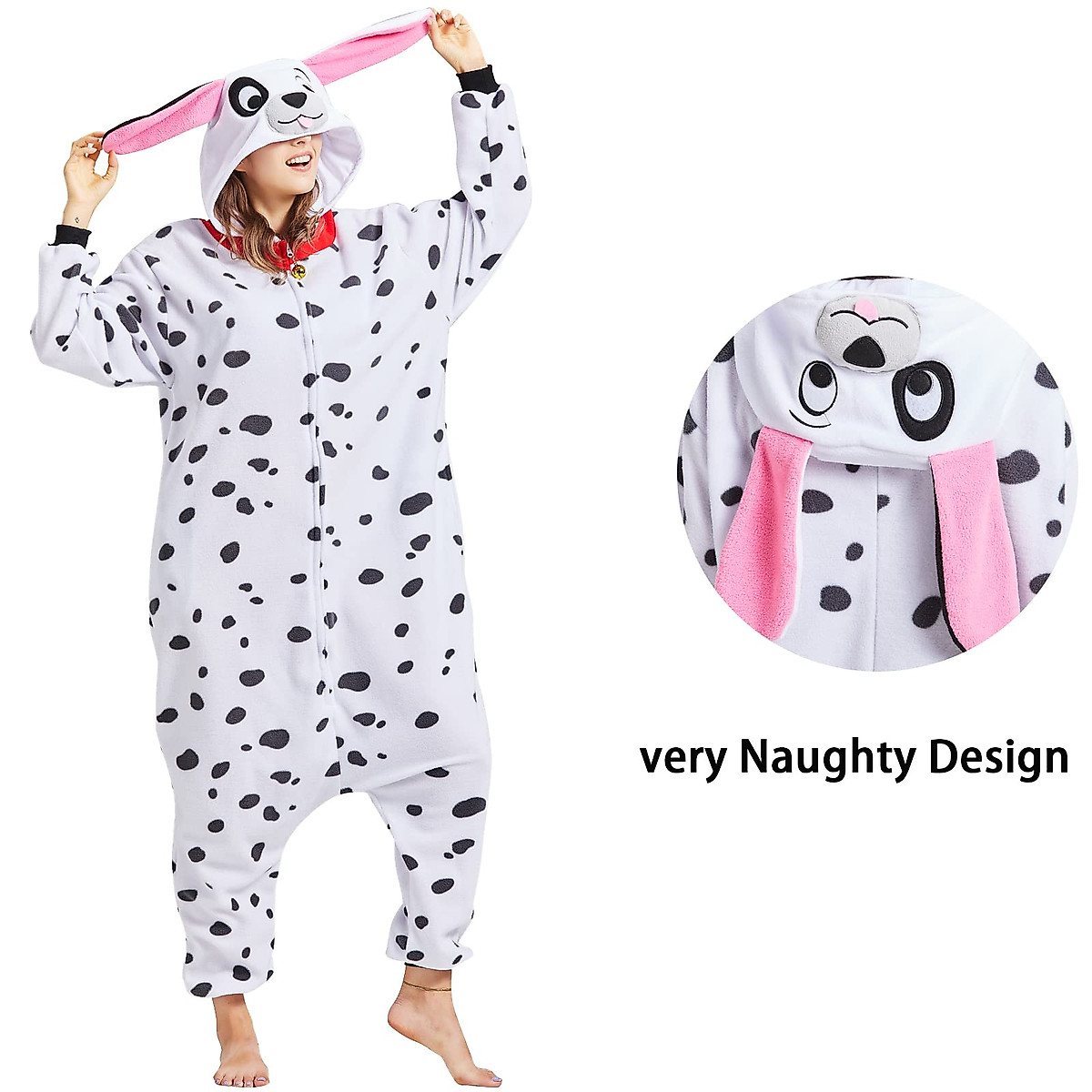 HOMWERRONT Adult Animal Dog Onesie Pajamas for Women,Dalmatian Dog Costume for Adults,One Piece Halloween Cosplay Sleepwear