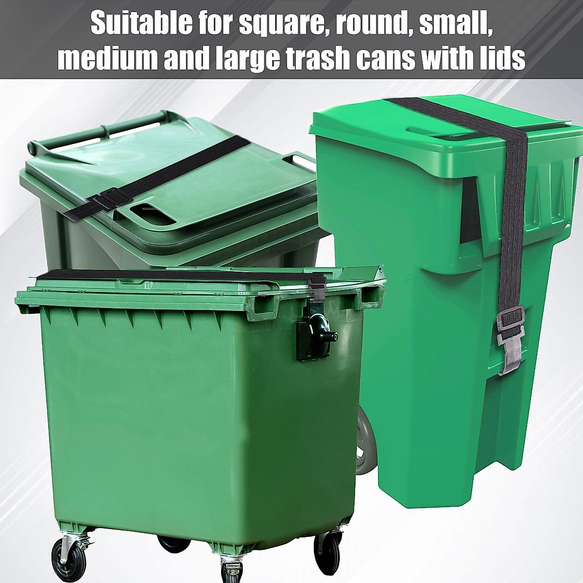 PEUTIER 4 PCS Wheelie Trash Bin Can Lid Lock for Animals, Adjustable Trash Can Bands Dustbin Lock Garbage Can Lid Lock Straps for Animals Outdoor Squirrels Dogs Bears Raccoons