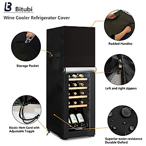 Bitubi Wine Cooler Refrigerator Cover,Outdoor Fridge Cover – Waterproof, Dustproof, Sun-Proof, 11" W x 19" D x 32" H. Suitable for most 12-14 Bottle Beer or Wine Mini Fridge (Black)