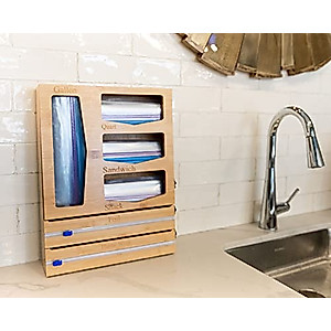 Bamboo Ziplock Bag Organizer, Kitchen Food Storage organizer, Baggie organizer for Kitchen Plastic Bag Storage, Foil, Plastic Wrap, Gallon, Quart, Sandwich, Snack