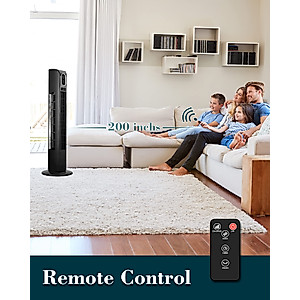 Uthfy Electric Standing Tower Fan,34'' Oscillating Tower Fan with Remote, Floor Fan for Bedroom Office and Home,Quiet Cooling Fan,Portable Bladeless Tower Fan with LED Display,Black