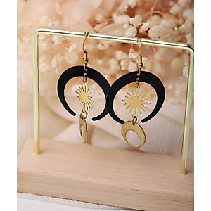 Sacina Gothic Boho Sun and Moon Earrings, Crescent Moon Star Pendant, Celestial Earrings, Goth Jewelry Gift for Women (Black Moon Sun)