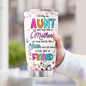 JENOIS Auntie, Aunt Gifts, Tumbler 20 Oz With Lid And Straw, Best Aunt Like Mother