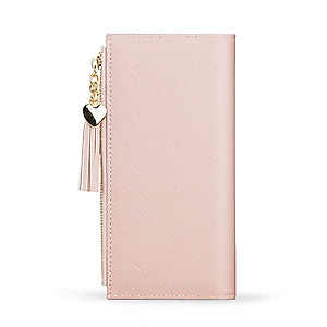YaJaMa Women Wallet Long PU Leather Solid Credit Card Case Holder Organizer Zipper Coins Purse Cellphone Pouch with Tassel (Red)