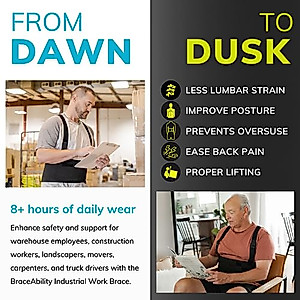 BraceAbility Work Back Brace - Removable Suspender Shoulder Straps for Heavy Lifting Safety - Industrial Lower Back Pain Protection Belt for Men and Women in Construction, Mover, Warehouse Jobs (3XL)