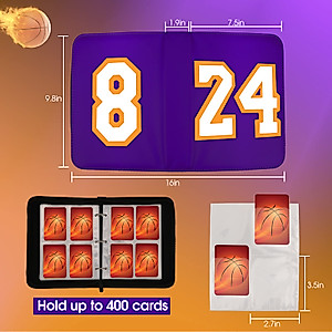 Basketball Card Binder 4 Pocket, 8#24 Sports Trading Card Holder with 50 Removable Sleeves Fits 400 Cards, Basketball Card Collection Album Storage Case Book Protectors for Kids Gift (Purple)