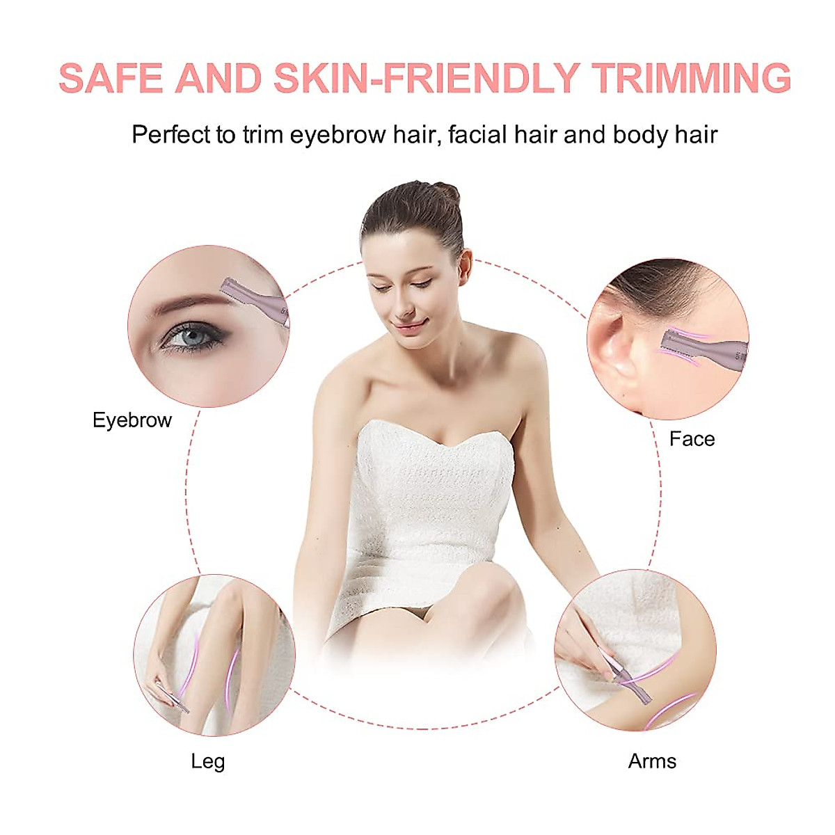 TOUCHBeauty Facial Hair Trimmer Eyebrow Shaper Wet & Dry Hair Removal for Face Legs Battery Powered Upgraded(Rose Gold)
