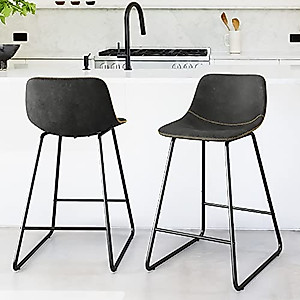 Alexander Indoor/Outdoor Industrial Faux Leather Bar Stools Set of 4,Urban Armless Dining Chairs With Metal Legs, Modern Counter Height Barstools For High Desk Home Office Restaurants,24",Black