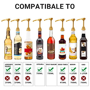 10 Pieces of Syrup Pumps - Syrup Pump Dispenser for Coffee Syrup Bottle - Fits 750ml Bottles for Coffee Syrups - Flavorings Bottles(Gold)