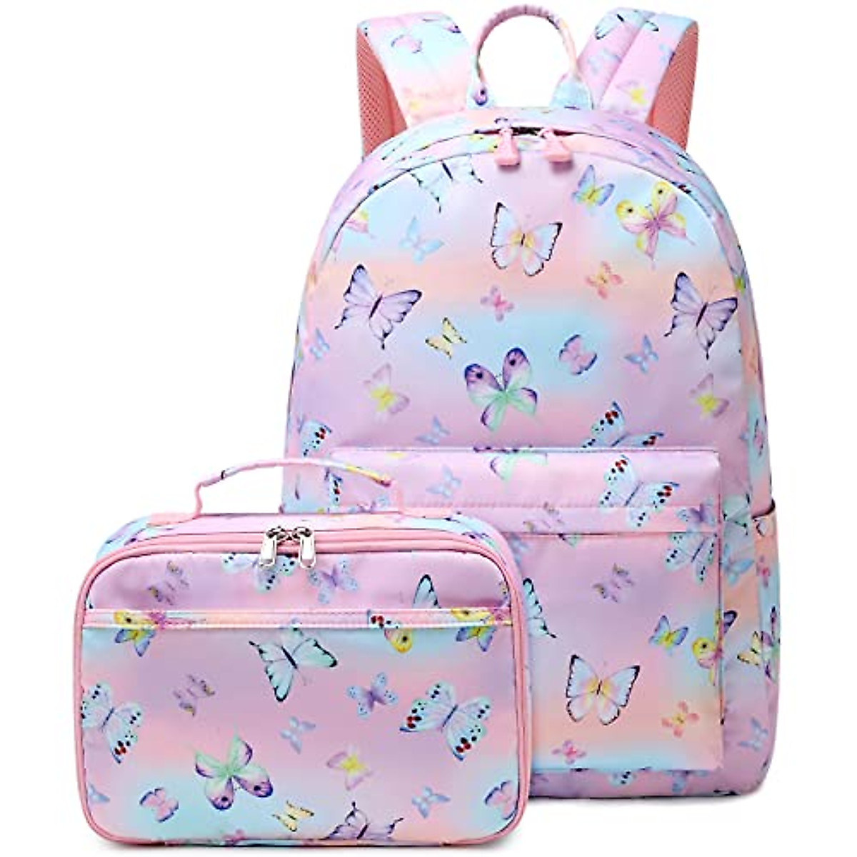 Fancbiya Kids Backpack For Girls Butterfly Backpack Preschool Book Bag Kindergarten Backpack Set With Lunchbox Cute School Bag