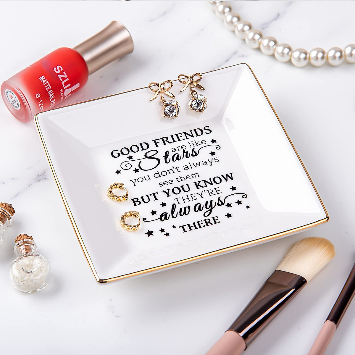 Kaidouma Friend Gifts for Women - Ceramic Ring Trinket Dish Jewelry Tray - Birthday Christmas Gifts for Her Best Friends Female - Friendship Gifts for Women Friends - Good Friends are Like Stars Gift