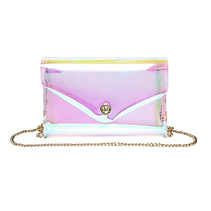 Vorspack Transparent Jelly Purse for Women Shiny Clear Purse Crossbody Bag Shoulder Bag Handbag Fashion Clutch Purse Evening Bag Cute for Prom Party Club Dating - Holographic