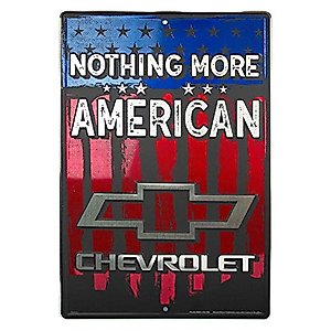 HangTime Chevrolet Nothing More American Metal Sign, 12 x 18 Inch Wall Décor, Vintage Chevy Wall Art with U.S. Flag