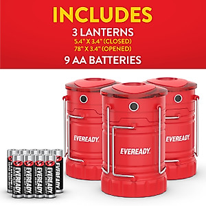 Eveready LED Camping Lantern 360 PRO (3-Pack), Super Bright Tent Lights, Rugged Water Resistant LED Lanterns, 100 Hour Run-time (Batteries Included)