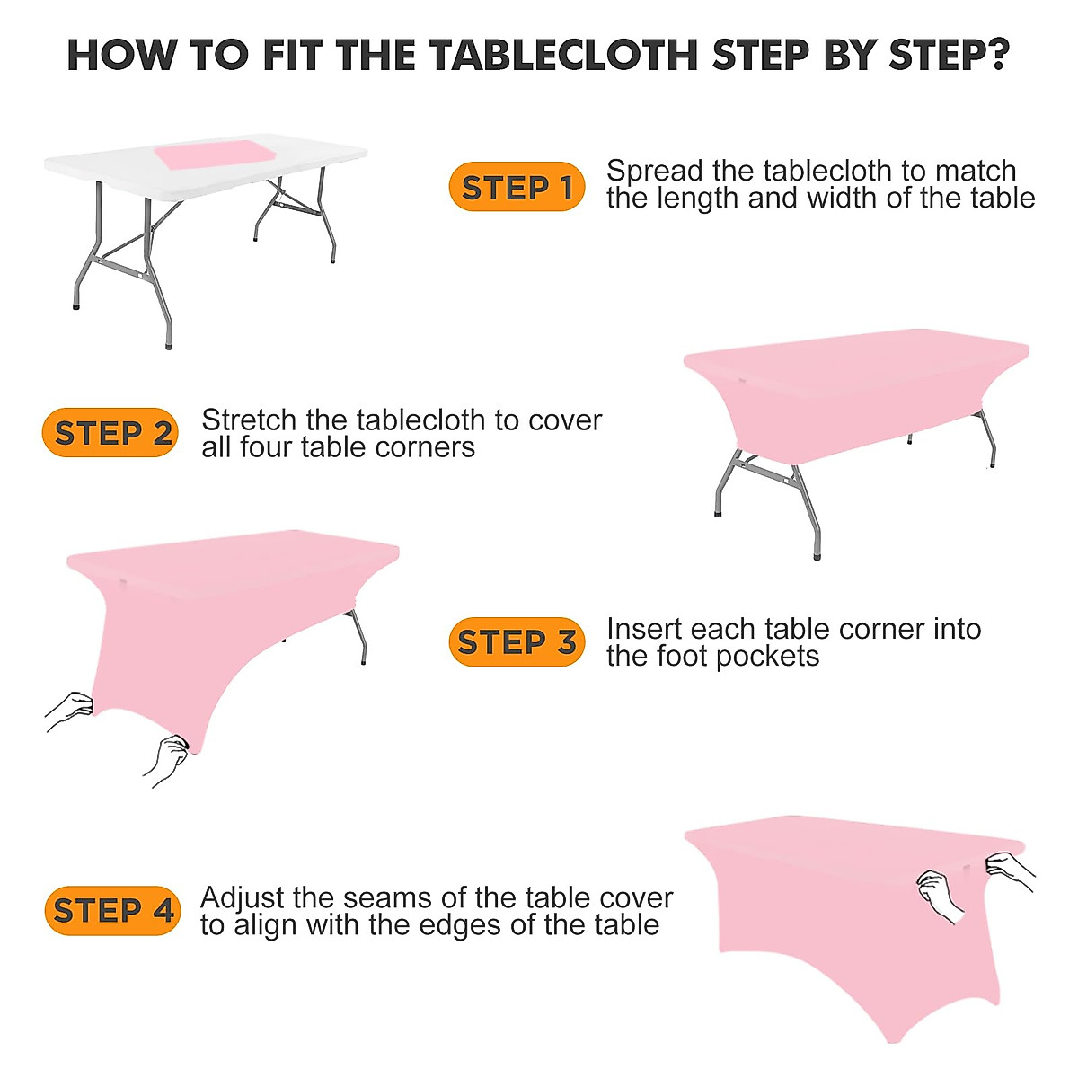 SEPARO 2 Pack 6 Ft Pink Table Cover Fitted Rectangular Tablecloth Stretchable Fabric Lycra Table Cloth 6 ft Wrinkle-Free for Party Tradeshows Banquet Weddings Cocktail