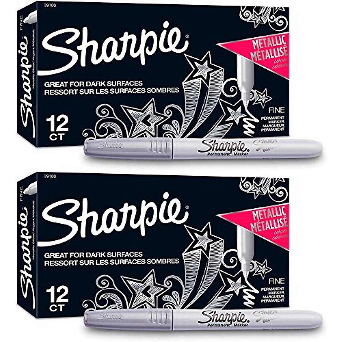 Sharpie Metallic Permanent Markers, Fine Point, Silver, 12 Count, 2 Pack