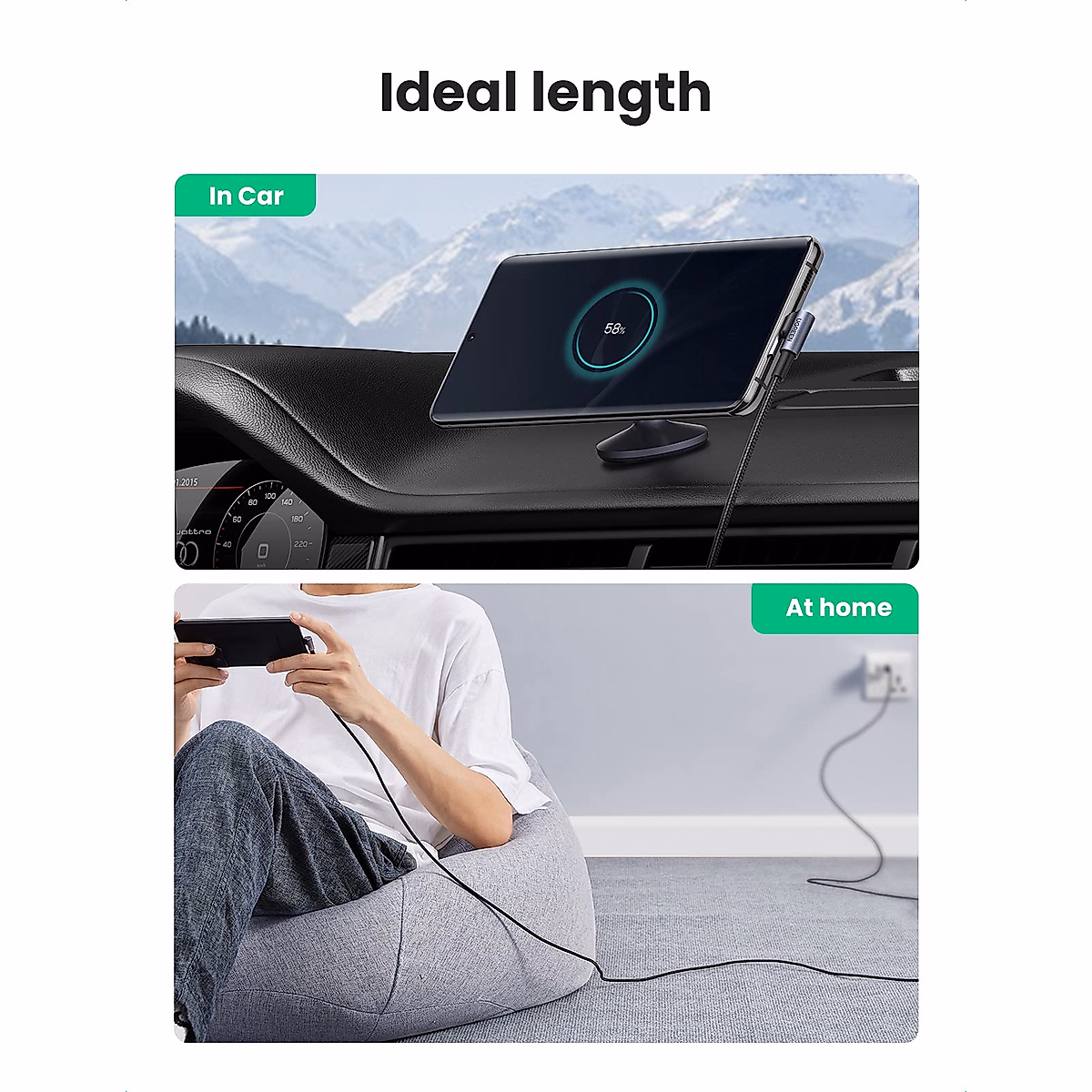 UGREEN USB A to USB C Cable, Right Angle USB C Cable 2 Pack Nylon Braided Fast Charging Cable Compatible for Samsung S22 Note20 Z Flip Z Fold, iPad Mini 6 Air 5,PS5, Switch, etc. 3.3FT+6.6FT