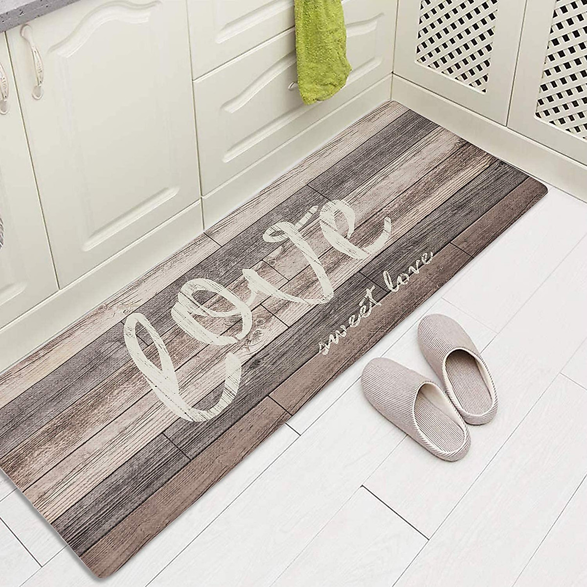 FRESHMINT Farmhouse Kitchen Mats Cushioned Anti-Fatigue Comfort Mat for Home & Office Ergonomically Engineered Memory Foam Kitchen Rug Waterproof Non-Skid, 47" by 17",Love