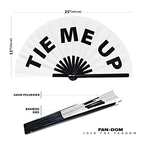 Tie Me Up hand fan foldable bamboo circuit hand fan funny gag slang words expressions statement gifts Festival accessories Rave handheld Circuit event fan Clack fans (White)