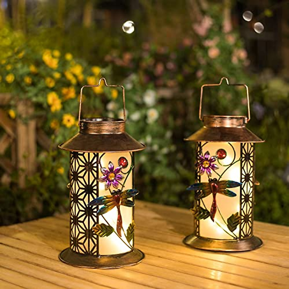 RUILAIYA BOAER Garden Solar Lantern Lights Outdoor Hanging Dragonfly Retro Metal LED for Outdoor Table Patio