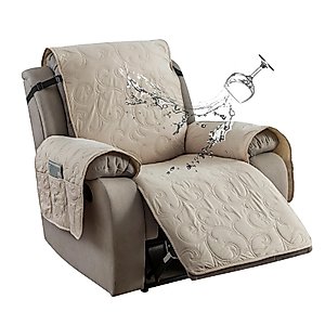 100% Waterproof Recliner Chair Cover, Recliner Chair Covers for Reclining Chair, Non-Slip Fabric Recliner Couch Cover for Living Room, for Pets Kids Protector, Washable (Beige, 23"Recliner Chair)