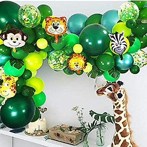 Jungle Party Balloons Garland Kit - 110pcs Latex Balloons Animal Foil Confetti Balloon Arch Palm Leaves Set for Jungle Theme Baby Shower Party Decorations, Safari Woodland Birthday Party Supplies