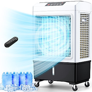 BALKO Evaporative Air Cooler, 2100CFM Windowless Air Conditioner w/7H Timer & Remote, 7H Timer & Remote, Portable for Room Garage Patio Black