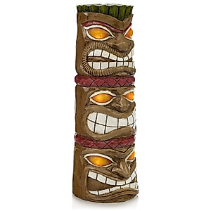 VP Home Triple Tiki Totem Party Time (Cocktail Tiki) Solar Powered LED Outdoor Decor Garden Light