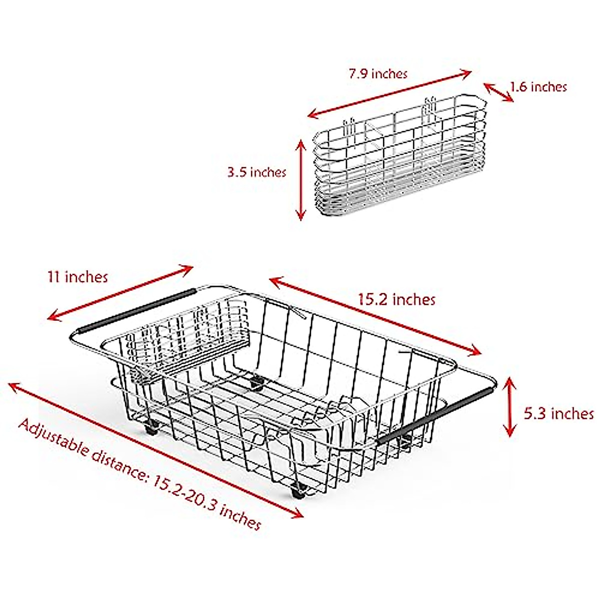 NiuYichee Dish Drying Rack in Sink, Expandable Stainless Steel Dish Drainer Rack Organizer Over Sink Counter, with Stainless Steel Utensil Racks, Fit 14.2" to 19.5" Sinks (Large)