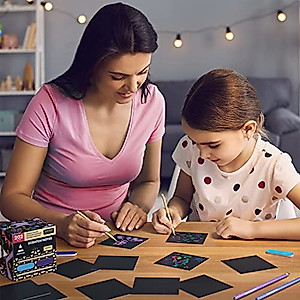 Arteza Scratch Paper, Set of 202 Notes, 3.5 x 3.5 Inches, 200 Rainbow and 2 Gold-Foil Star Backgrounds, Includes 2 Scratchers and 2 Sharpeners, Art Supplies for Craft and DIY Projects