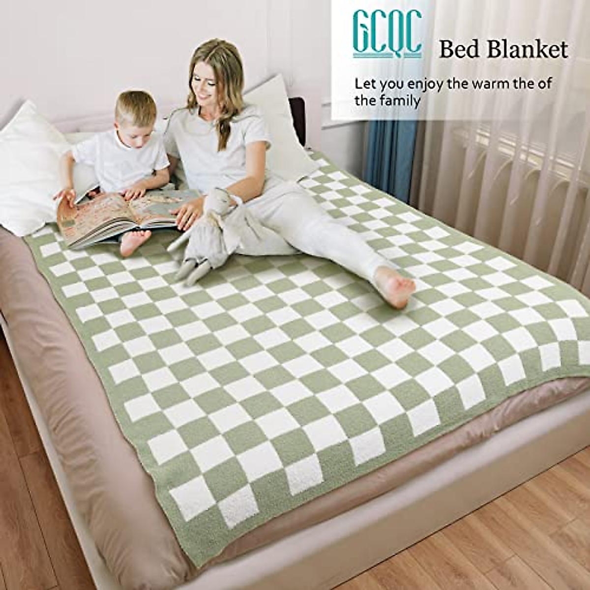 GCQC Checkered Throw Blanket, Knitted Checkerboard Grid Gingham Warmer Comfort Shaggy Soft Cozy Fuzzy Bed Best Gift Blanket with Box for Home Chair Sofa Couch Camping Travel