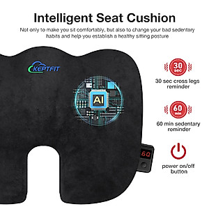 Office Chair Seat Cushion - Intelligent Sedentary & Crossed Legs Reminder Gel Memory Foam Cushions for Back,Coccyx,Tailbone Pain Relief (Black, 17.71 * 14.17 * 2.75in)