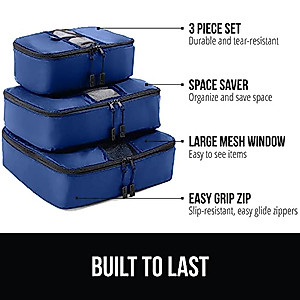 Gorilla Grip Laundry Basket and 3 Piece Packing Cubes, Laundry Basket Size 82L, Easy Carry Handles, Space Saving Travel Bags for Carry On in Multiple Sizes, Mesh Zipper, Both in Navy, 2 Item Bundle