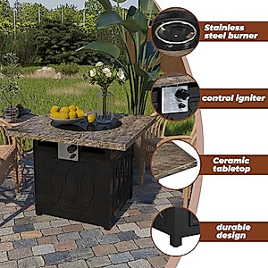 32in Fire Pit Table 50,000 BTU Square Propane Gas Firepit Table Gas Fire Table Auto Ignition Coffee Table with Waterproof Cover Lava Rocks for Outside Patio,Brown