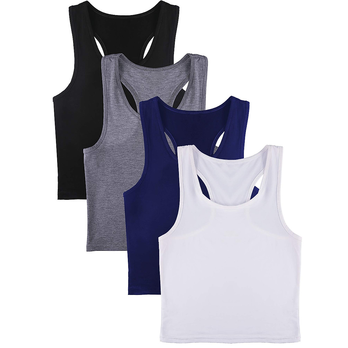 Boao 4 Pieces Basic Crop Tank Tops Sleeveless Racerback Crop Top for Women (Black, White, Dark Grey, Navy Blue, Medium)