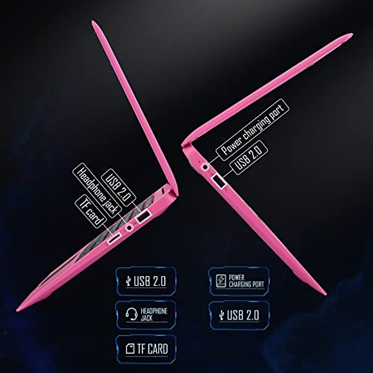 G-Anica Laptop Computer(10.1 inch), Quad Core Powered by Android 12.0, Netbook Computer with WiFi, Webcam and Bluetooth, Mini Laptop with Bag, Mouse, and Mouse Pad for Kids and Adults（Pink）