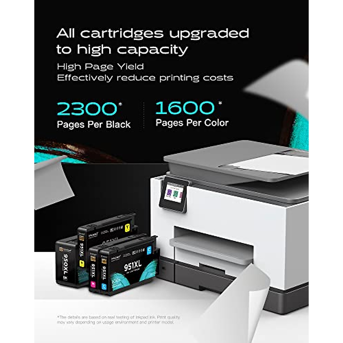 【Larger Capacity】 950XL 951XL High-Yield Ink Cartridges 4 Combo Pack, Replacement for HP 950 951 XL Ink Cartridges, Works with OfficeJet Pro 8600 8610 8620 8625 Printer (1BK/1C/1M/1Y)