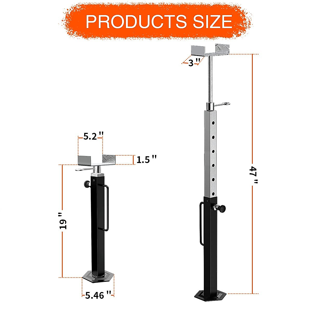 Sulythw RV Slide Out Supports Stabilizer Jacks Heavy Duty Rust Resistant Steel Adjustable from 19'' to 47'' for 5th Wheel 5000 lbs Capacity，2 Pcs