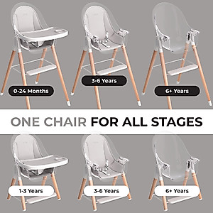 High Chair by Children Of Design Non-Reclinable 6 in 1 Baby Highchair for Babies and Toddlers, Modern Wooden, Easy to Clean, Removable Tray and Cushion