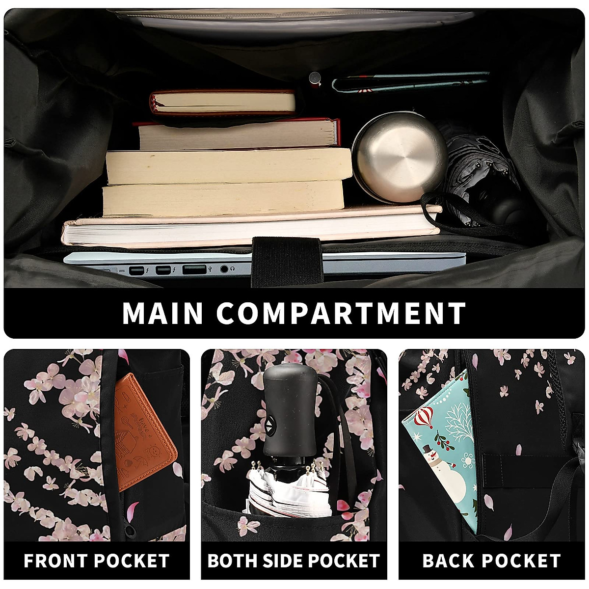 ALAZA Flying Plum Cherry Blossom Flowers Large Laptop Backpack Purse for Women Men Waterproof Anti Theft Roll Top Backpack, 13-17.3 inch