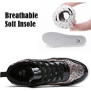 pearlzone Women's Fashion Casual Breathable Crystal Bling Lace Up Sport Shoes,Sparkly Sequin Lightweight Non Slip Comfort Sneakers (8,White)