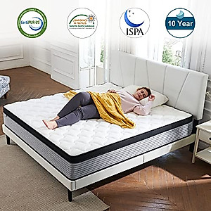 S SECRETLAND King Size Mattress, 10 Inch Hybrid Memory Foam Mattress and Individual Pocket Springs,King Bed in a Box with Pressure Relief and Cooler Cover,Medium Softer King Size